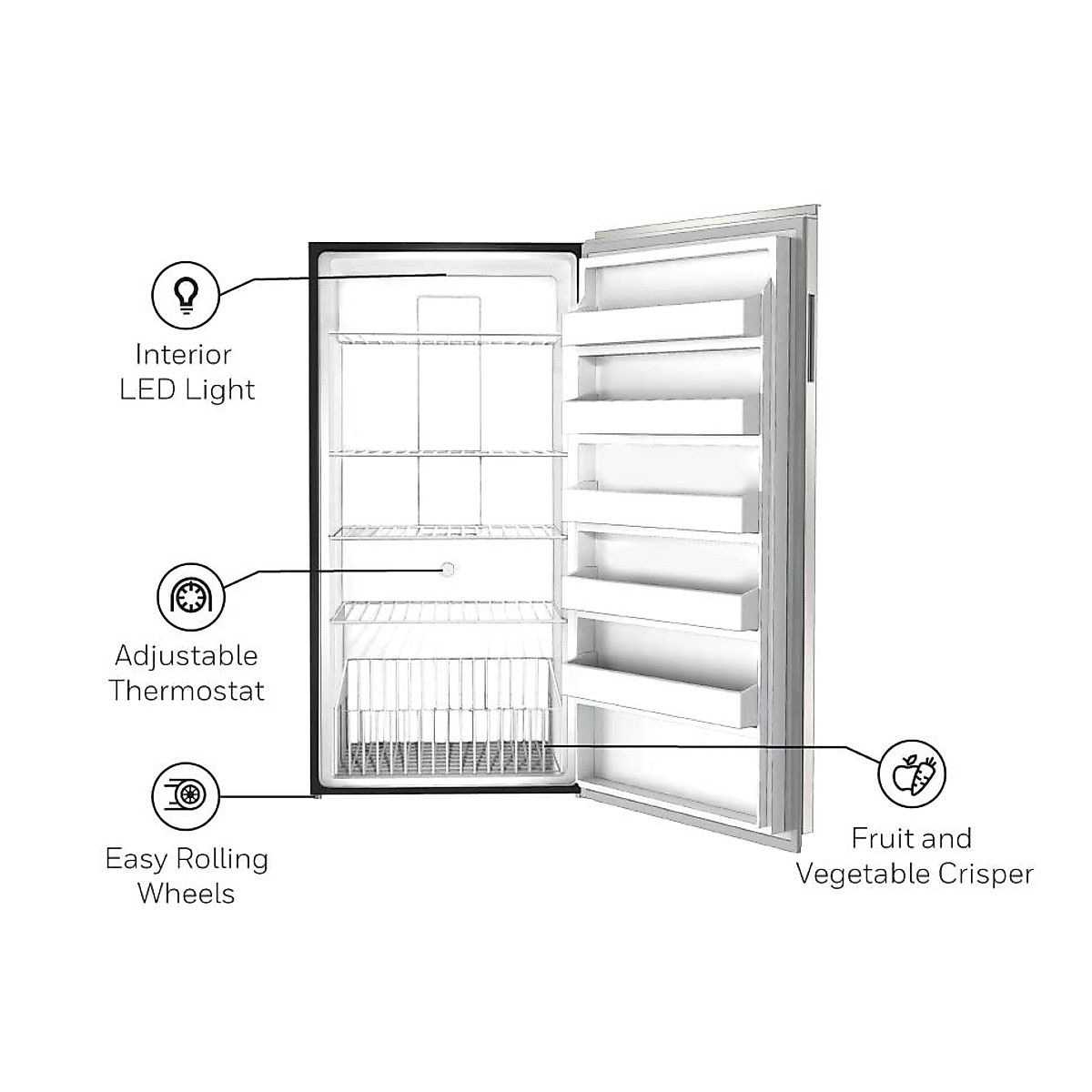 Honeywell 17 cubic feet uright freezer, electronic temperature control, automatic defrost, stainless steel