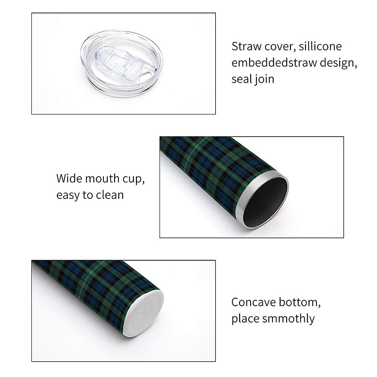 silichee 20 Oz Insulated Tumblers Stainless Steel Cup with Lid Tartan Pattern Background Blue Black Green Red Gold Plaid Flannel Shirt Tumblers Vacuum Coffee Mugs for Cold Hot Drinks for Home