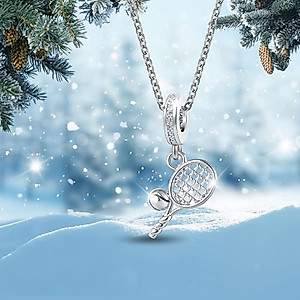 QeenseKc Tennis Ball Racket Pendant Charm Sport Travel Bead for Pandora Charm Bracelet, Aut-131_Tennis