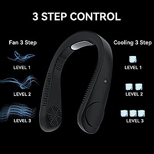 Portable Air Conditioner Neck Fan, Personal Neck Fan Cooler, Hands Free Bladeless, USB Rechargeable Battery Operated, Wearable Air Conditioner Hanging Fan, Leafless 3 Cooling Levels 3 Speeds (Black)