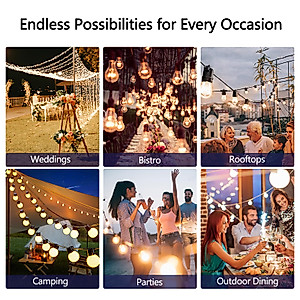 Stright 48FT Solar Powered String Light with Remote Control 8 Light Modes, Weatherproof Shatterproof LED Bulb 15 Sockets Outdoor Strand Patio Light for Fence Backyard