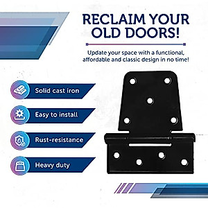Heavy Duty Hinges for Gates (4 Pack) – Black Iron Tee Strap Black Door Hinges w/ 36 Stainless Steel Screws – Sturdy, Easy to Install Fence Gate Kit for Outdoor, Indoor - Self Closing Gate Hinges