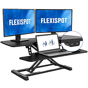 FLEXISPOT 40" Electric Height Adjustable Standing Desk Converter Motorized Stand-up Desk Riser with Quick Release Keyboard Tray, for Home and Office