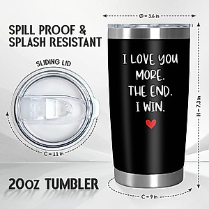 TEEZWONDER Couple Gifts for Him Her - I Win Black Stainless Steel Insulated Coffee Tumbler With Lid 20 Oz - Anniversary Wedding Birthday Gifts for Men Girlfriend Boyfriend Wife Husband