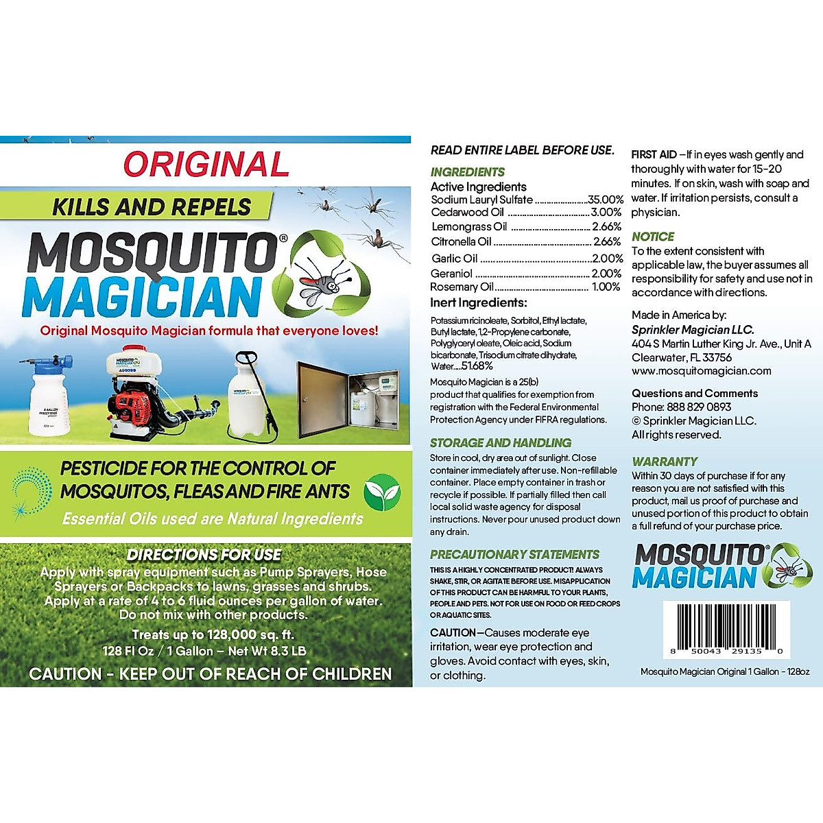Mosquito Magician Liquid Concentrate - Kills Mosquitoes, Fleas, and Fire Ants - Use with Pump or Backpack Sprayers, Foggers, or Automatic Misting Machines - Ideal for Yards, Lawns, Patios - 1 Gallon