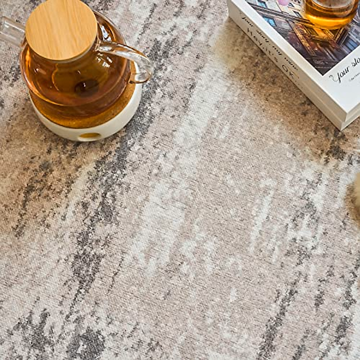 OIGAE Machine Washable Rug 9'x12', Ultra-Thin Foldable Abstract Modern Area Rug, Stain Resistant Anti Slip Backing Rugs for Living Room&Bedroom&Dining Room, Brown