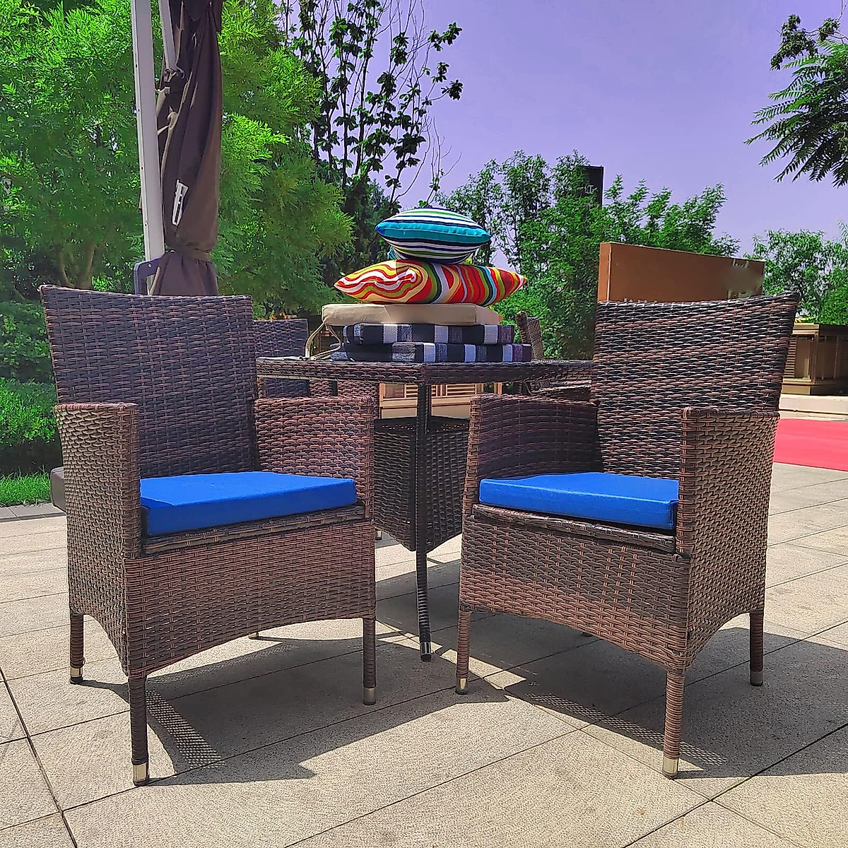 LFNOONE Kitchen Chair Cushions Set of 4 Garden Patio Seat Cushions 16"X16"X2"Square Patio Chair Pads,Zipper Design,High-Density Sponge Filling,for Outdoor Chair/Dining Chair/Patio seat Cushions/Blue…