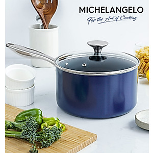 MICHELANGELO 1 Quart Saucepan with Lid, Nonstick Ceramic Sauce Pan with Stainless Steel Handle, 1 Qt Saucepan with Lid Oven Safe, Blue