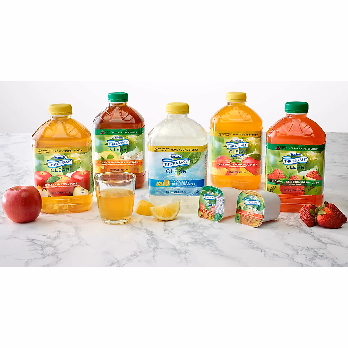Thick & Easy Clear Thickened Orange Juice Flavored Drink, Honey Consistency, 46 oz with By The Cup Water Bottle