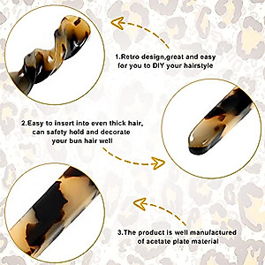 WILLBOND 10 Pieces Acetate Hair Sticks Hair Chopsticks Styling Vintage Leopard Print Tortoise Shell Hairpin Chopsticks Hairpins Disk with Flannelette Bag for Women(Vibrant Pattern)