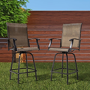 NUU GARDEN Outdoor Patio Swivel Bar Stools with Backrest, Set of 2 Swivel Bar Stools, 360 Degree Swivel Patio Bar Height Outdoor Chairs, Black&Brown
