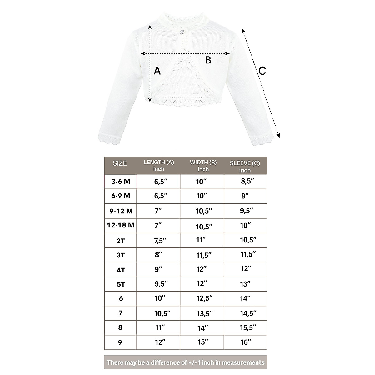 Lilax Little Girls' Knit Long Sleeve Button Closure Bolero Cardigan Shrug 3T Cream