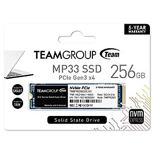 TEAMGROUP MP33 256GB SLC Cache 3D NAND TLC NVMe 1.3 PCIe Gen3x4 M.2 2280 Internal Solid State Drive SSD (Read/Write Speed up to 1,600/1,000 MB/s) Compatible with Laptop & PC Desktop TM8FP6256G0C101