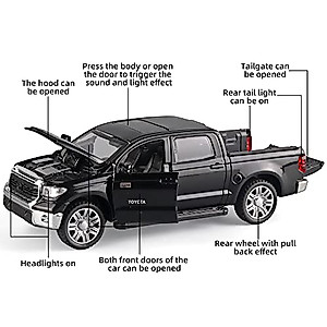OANMYJJO Toy Pickup Trucks for Boys 1/32 Tundra Diecast Cars Model，Zinc Alloy Toy Pickup Truck，with Sound and Light、Pull Back，Birthday Gifts for Kids Ages 3 Year and UP（Black）