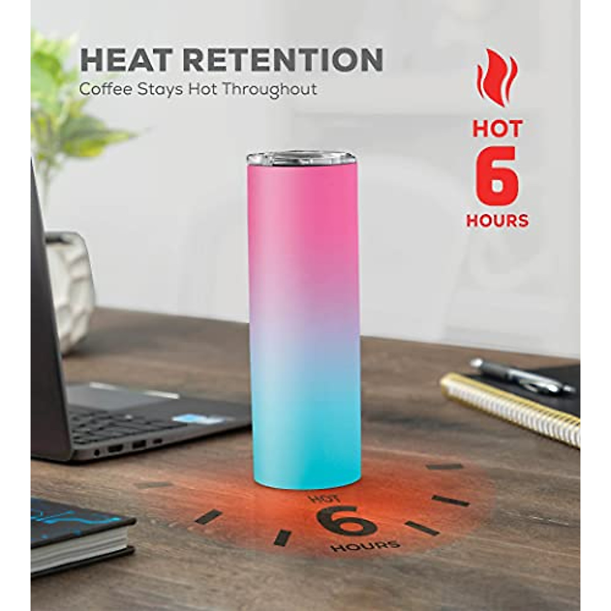 FineDine Insulated Skinny Stainless Steel Tumbler Set - 4-Pack 20oz Tumbler with Straw - Travel Mug With PBA Free Lids - Slim Vacuum Keep Hot and Cold - For Home, Office. (Pacific Blue Rose Blend)