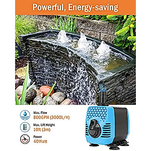 Kulife FUMAK 800GPH Submersible Water Pumps (3000L/H, 40W) Fountain Pump Pond Pump Aquarium Water Pump with Flow Control for Fish Tank, Fountain, Waterfall, Filtration, Water feature, Hydroponics