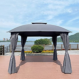 10x10 Ft Outdoor Gazebo - Canopy Tent with Curtains - Double Layer Top Gazebo Tent - Pop Up Canopy Shelter - Party Tent and Wedding Tent - Outdoor Shade Canopy for Backyard, Garden, Lawn - Grey