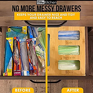 Elite Kitchen Premium High Quality 100% Real Bamboo Sandwich Bag Storage Organizer, Compatible With Gallon , Quart , Snack , & Sandwich Food Storage Bags, Holds Over 230 Plastic Baggies (EK0002)