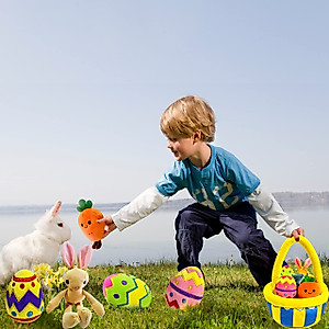 Cherislpy 7 Pcs Easter Plush Basket Goodie Bags Stuffers Plushies Playset Basket Fillers Toys for Party Favor, Plush Easter Bunny Eggs for Kids