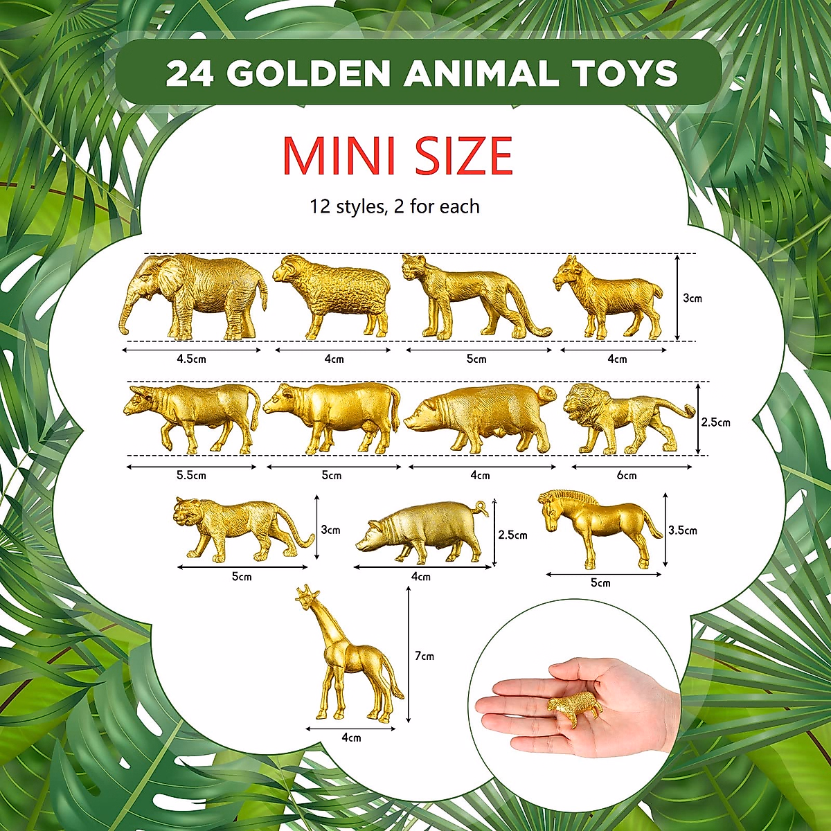 24 Pcs Gold Plastic Animal Figurines Toys, Zoo Safari Animal Figures, Elephant Lion Mini Animals Figurines Decor Jungle Animal Cake Toppers for Themed Birthday Party