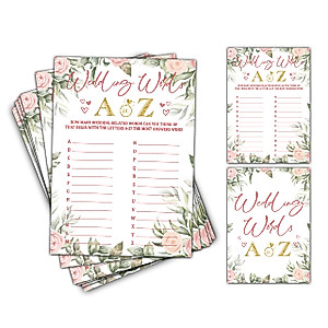 Bridal Shower Games - Wedding Words A to Z Wedding Party Game - Boho Floral Greenery Bachelorette/Engagement Party Supplies Activities - Pack of 30 Game Cards (A07)