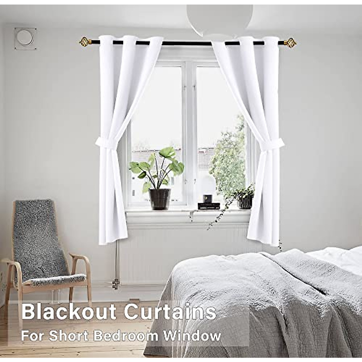 KOUFALL White Short Curtains for Small Bathroom Window Bedroom Room Darkening Half Blackout Grommet Kitchen Cafe Curtains 45 Inch Length