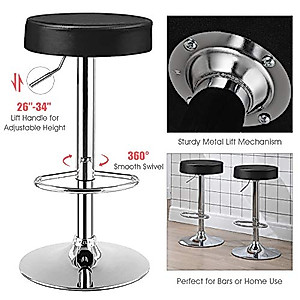 COSTWAY Bar Stool, Modern Swivel Backless Round Barstool, PU Leather Armless bar Chair with Height Adjustable, Chrome Footrest, Sturdy Metal Frame for Kitchen Dining Living Bistro Pub (Black, 1 pc)
