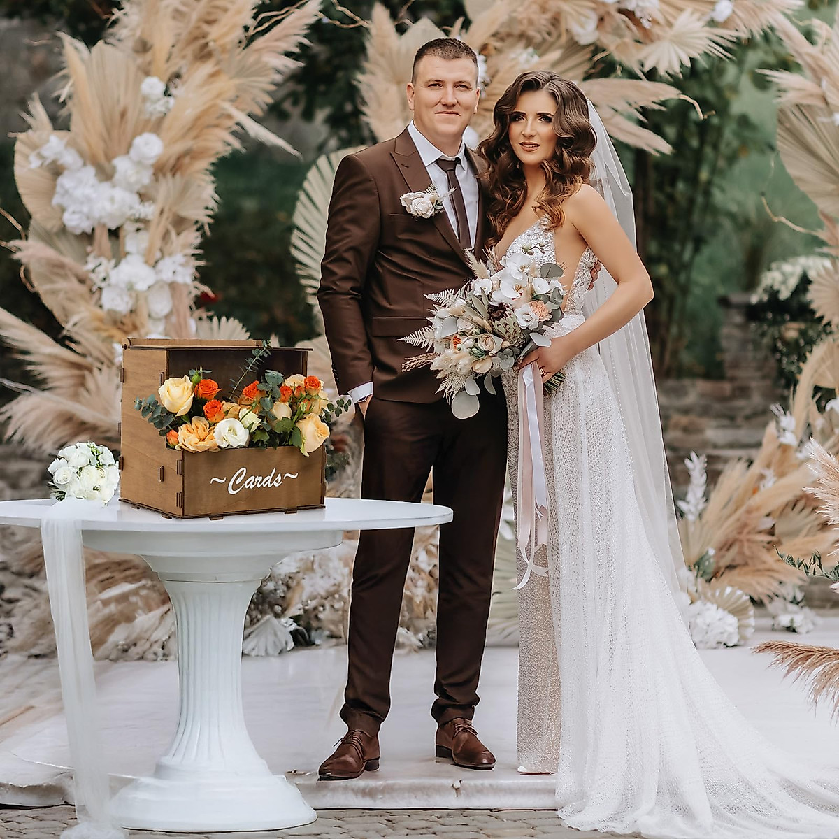 Aytai DIY Rustic Wedding Card Box with Lock and Card Sign Wooden Gift Card Box Money Box for Reception Wedding Anniversary Baby Shower Birthday Graduation Party Decorations