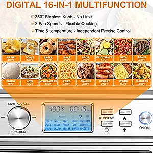 16 in 1 Air Fryer Oven, 24QT Convection Air Fryer Toaster Oven Combo with LED Display & Temperature/Time Dial, 1700W Large Airfryer Oven, Oil Less & Stainless Steel
