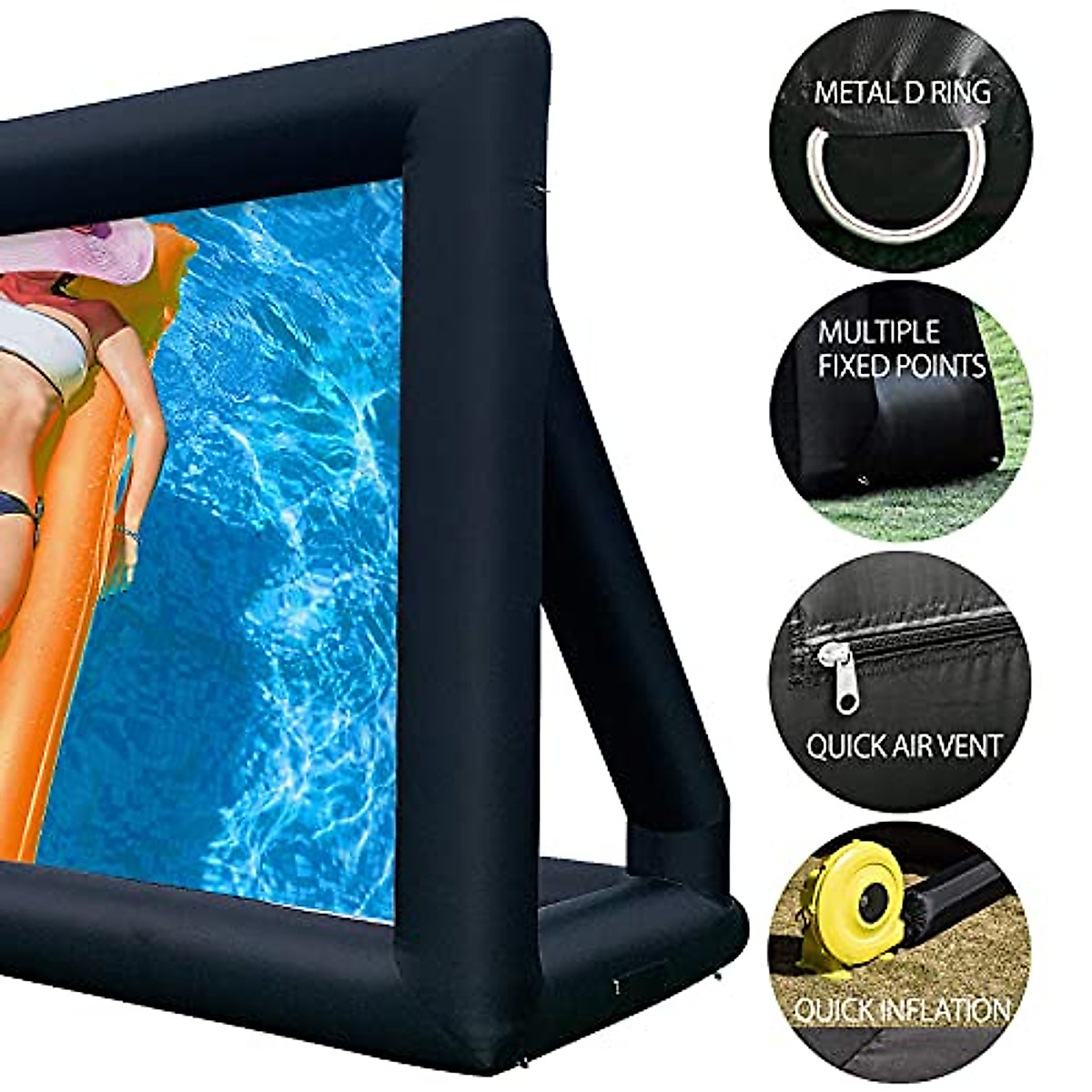 TKLoop 20 Ft Inflatable Movie Screen for Outdoor Use Blow Up Projector Screen - Includes Inflation Fan, Tie-Downs and Storage Bag - Supports Front and Rear Projection