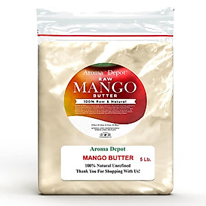 5 lbs Raw Mango Butter Unrefined 100% Natural Premium Quality Pure Great for Skin, Body, Hair Care. DYI Body Butter, Lotions, Creams Reduces Fine Lines, Wrinkles, used for eczema psoriasis