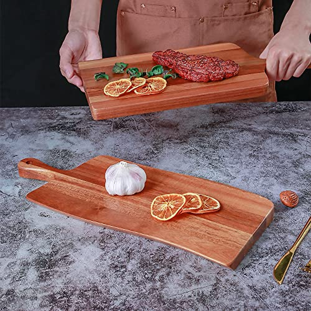 Wood Cutting Board, Elegant Wavy Edge Cheese Display Board Charcuterie Boards, Kitchen Small Chopping Block, Acacia Cheese Platter Grazing Tray with Handle, Decorative Wooden Serving Board