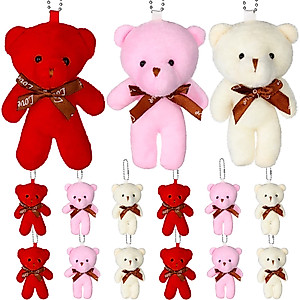 15 Pieces Valentine's Day Mini Bear Toy 4.7 Inch Stuffed Animal Jointed Bear Plush Doll Miniature Bear for Wedding Keychain Birthday Xmas Decorations Party Favors (Red, Pink, White)