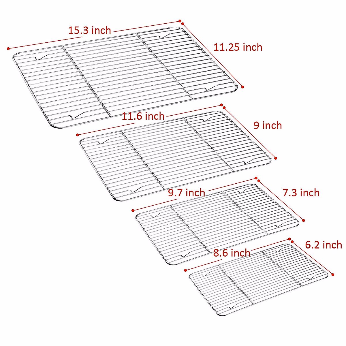 P&P CHEF Cooling Rack Set for Baking Cooking Roasting Oven Use, 4-Piece Stainless Steel Grill Racks, Fit Various Size Cookie Sheets - Oven & Dishwasher Safe
