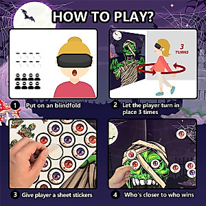 TYHJOY Halloween Party Games for Kids Pin The Eyeball On The Zombies Game Halloween Party Activities Party Supplies Decorations