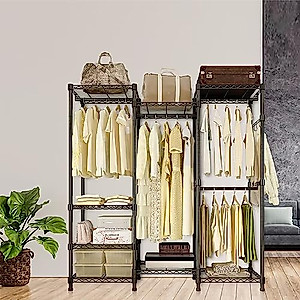 Karl home 4 Tiers Wire Garment Rack Heavy Duty Clothes Rack, Portable Closet Organizers Storage Clothing Wardrobe Freestanding Adjustable Shelves with 4 Rods Hooks, Metal Load 800LBS 68.5x15.7x70.8