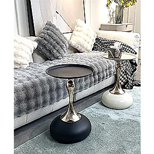 LUGSHIREE Small Round End Tables, Metal Side Table,Modern Space Saving Pedestal Minimalist Table Nightstand for Living Room Apartment Bedroom(Ivory White)