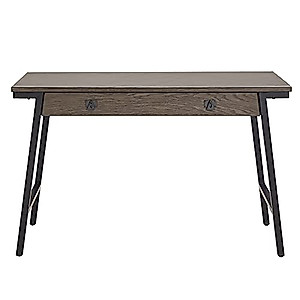 Leick Home 11400-GR Empiria Mixed Metal and Wood Computer Desk with Dropfront Keyboard, 1-drawer, Gray