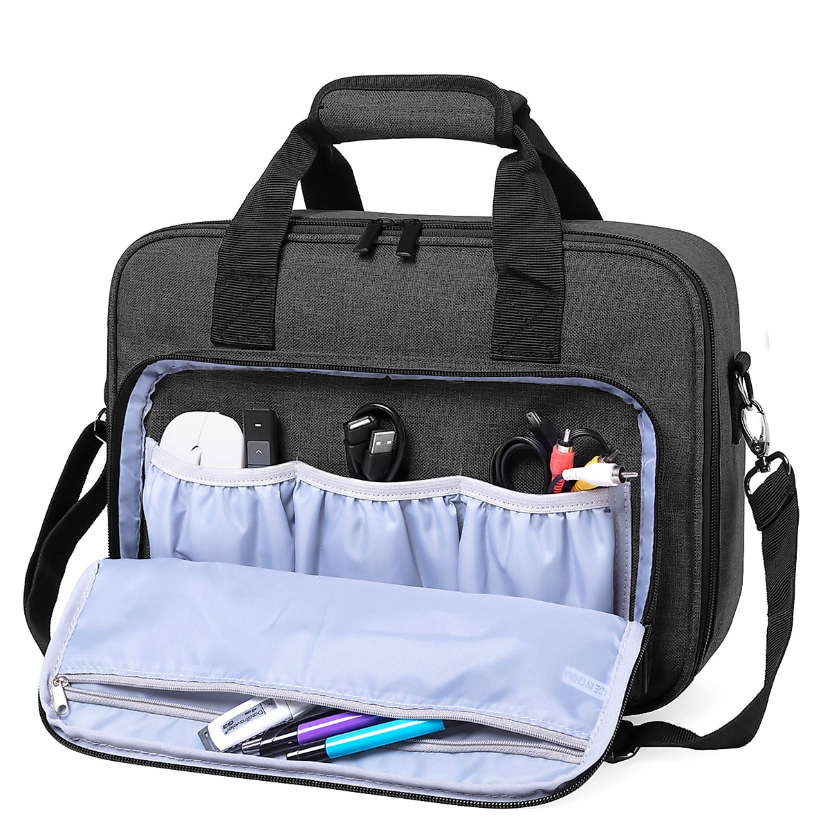 Luxja Projector Case, Projector Bag with Accessories Storage Pockets (Compatible with Most Major Projectors), Medium(13.75 x 10.5 x 4.5 Inches), Black