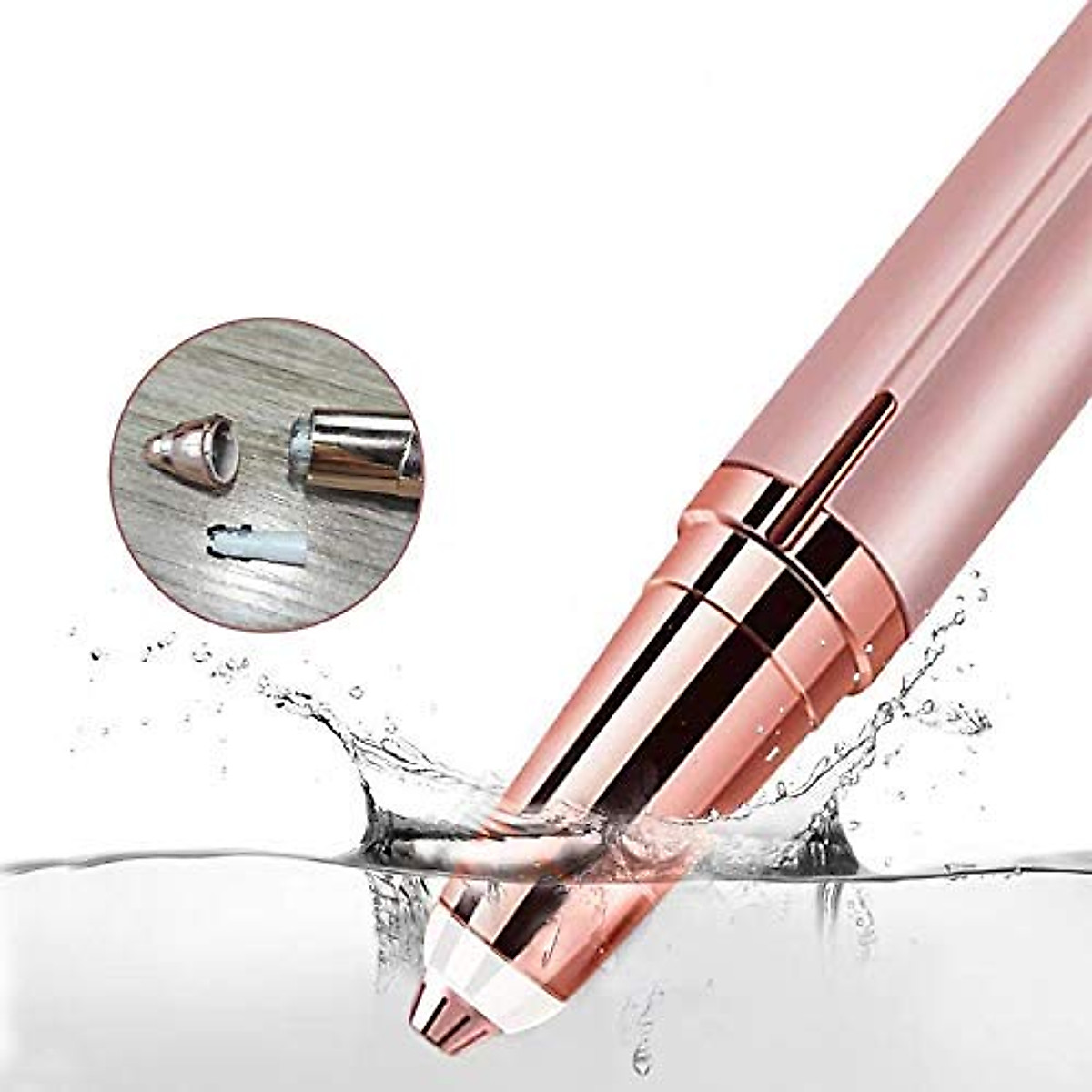 GoldTech Products Eye Brow Trimmer, Eyebrow Hair Remover, Portable Eyebrow Epilator Razor Pen with LED Light, Eyebrow Shaver Tool for Eye Brows, Face, Lips, Nose, Rose Gold with 18K Plated Tip
