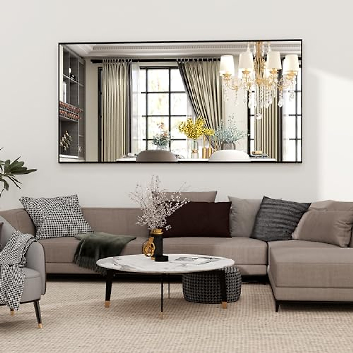 Extra Large 71"x30" Full Length Mirror - Standing, Hanging, or Leaning Rectangle for Wall or Floor - Wall-Mounted Full Body Dressing With Aluminum Alloy Frame for Living Room - Black