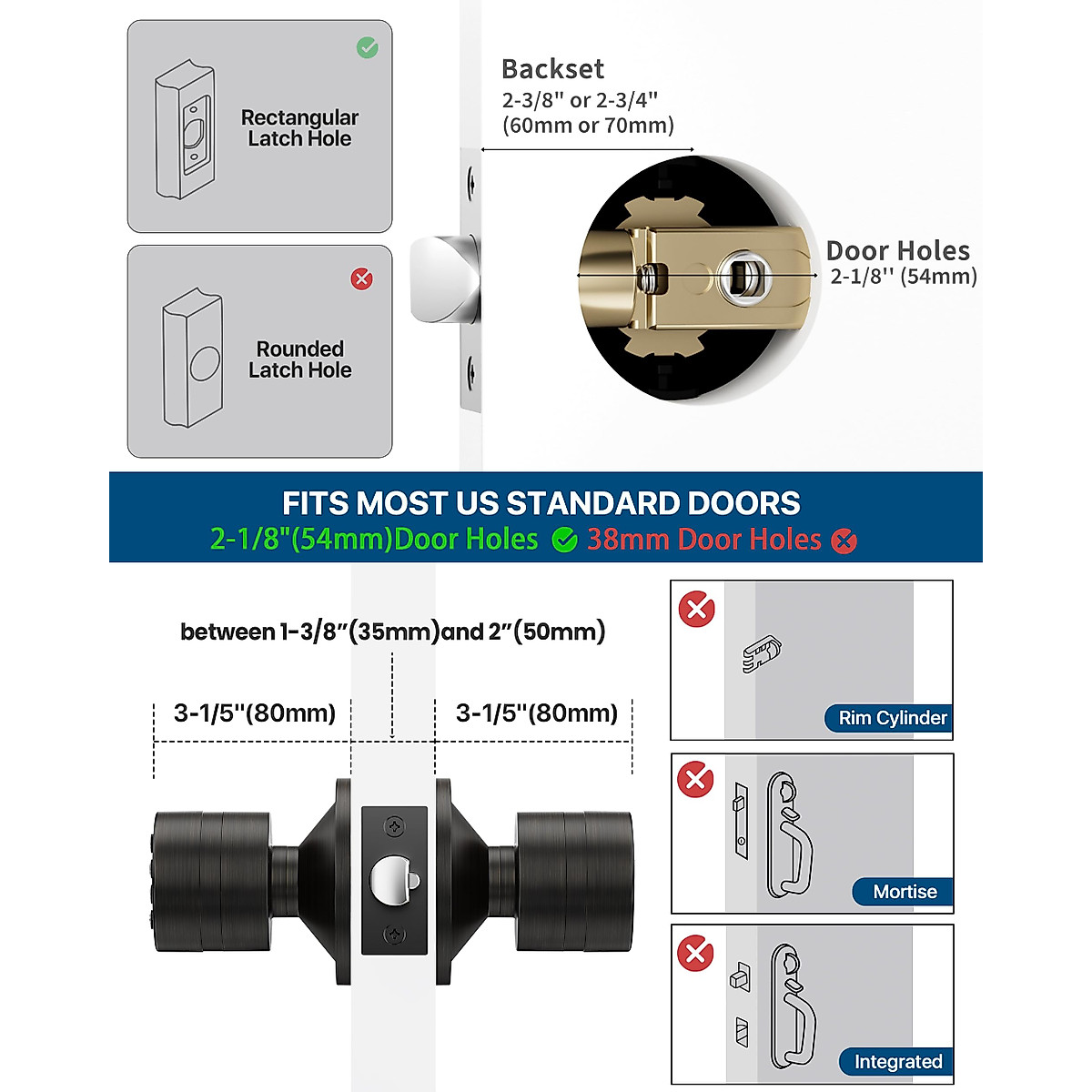 Keypad Door Lock with Handle, Keyless Entry Door Lock, Door Knob with Keypad, Door Lock for Bedroom, Door Knob with Lock for Front Door Garage Home Apartment, Oil Rubbed Bronze