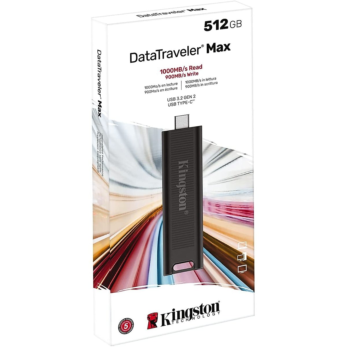 Kingston Flash Drive DataTraveler Max 512GB USB 3.2 High Speed 1000MB/s USB Type-C for Computer (DTMAX/512GB) Bundle with 1 Everything But Stromboli Lanyard