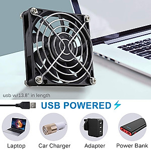 GDSTIME USB Connector 80mm x 80mm x 15mm DC 5V Power 3 Inch Brushless Cooling Fan