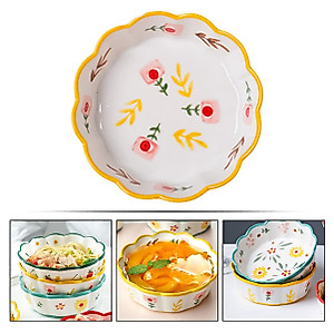 BESTonZON Yellow Mixing Cups Fruits Center Dip Dishwasher Microwave Baking Pattern Kids Kitchen Ramen Bakeware Fruit Floral Wedding Decorative Vegetables Pasta Snack Poorn Candy Oven Side