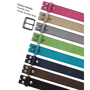 Square Buckle Casual Jean Suede Leather Belt 1 1/2" Wide (Gray, 34)