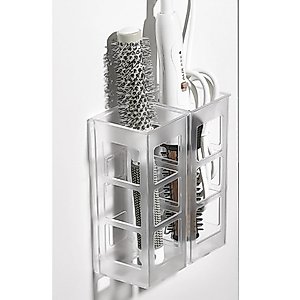 Wall Mount Acrylic Hair Tools Organizer Curling Iron Holder 4Pack Hair Styling Tool Storage Organizers Vanity Storage Basket for Flat Iron Comb Straightener Toothbrush holder for Bathroom (Clear)