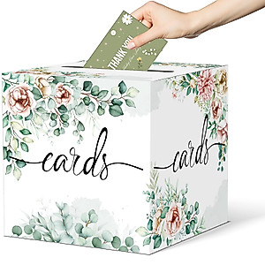 Watercolor Greenery and Floral Card Box Wedding Card Box Holder Gift Cards Receiving Box for Party Graduation Bridal or Baby Showers, Raffle Ticket Box Money Box for Birthday Retirements Anniversaries