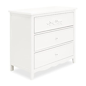 Sweetpea Baby Rose/Tiana Three Drawer Dresser in Ivory Lace, Made of Sustainable, Durable Pinewood, Easy to Assemble, Non-Toxic Finish, Wooden Nursery Furniture