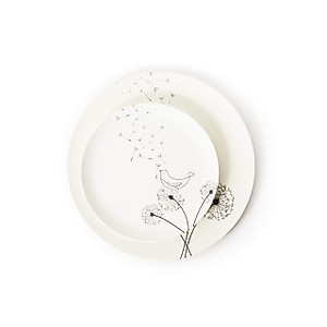 Aquaterra Living Ecofriendly Dinner Plate Set with Dandelion Designs- Set of 6, 10" indoor or outdoor plates